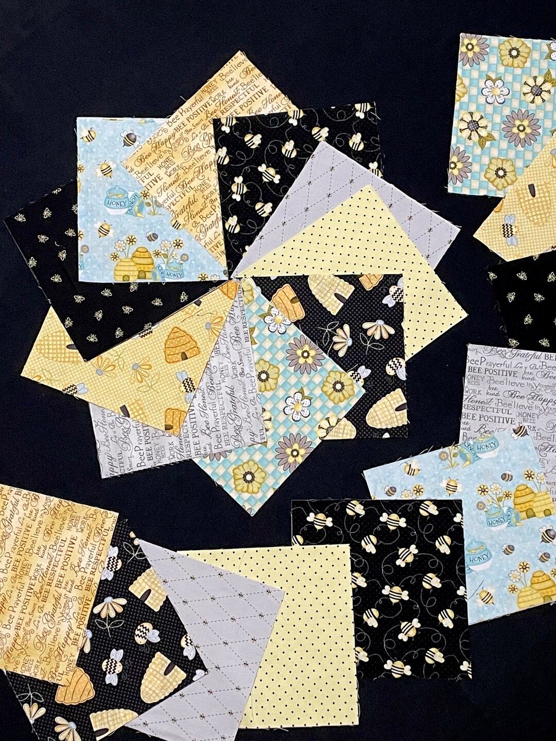 100 Honey Bee Floral Flower 7" Pre Cut Square Quilt Blocks, Bees Life ...
