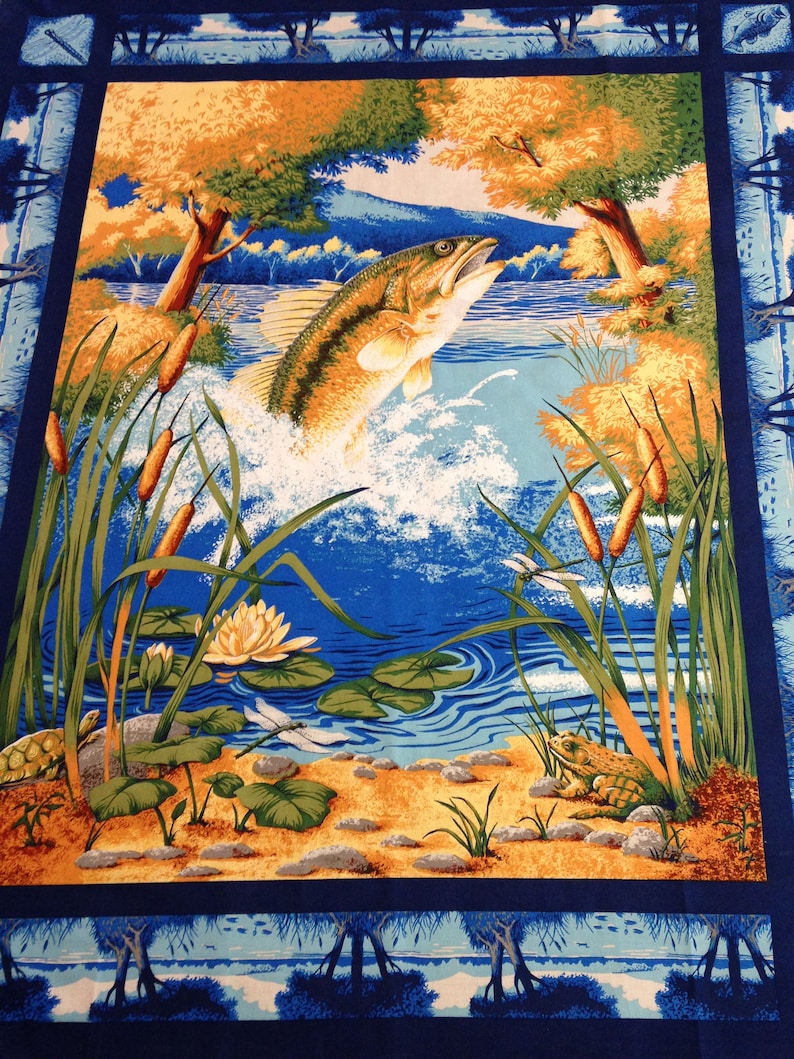 Fishing Trout Fabric Panel Wildlife Fish Tournament Beaver | Etsy