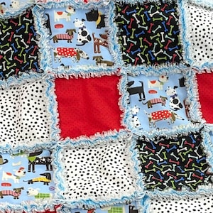 72 Puppy Dog Rag Quilt Kit Pre Cut 7 Squares, 2 Flannel Layers, Blue ...