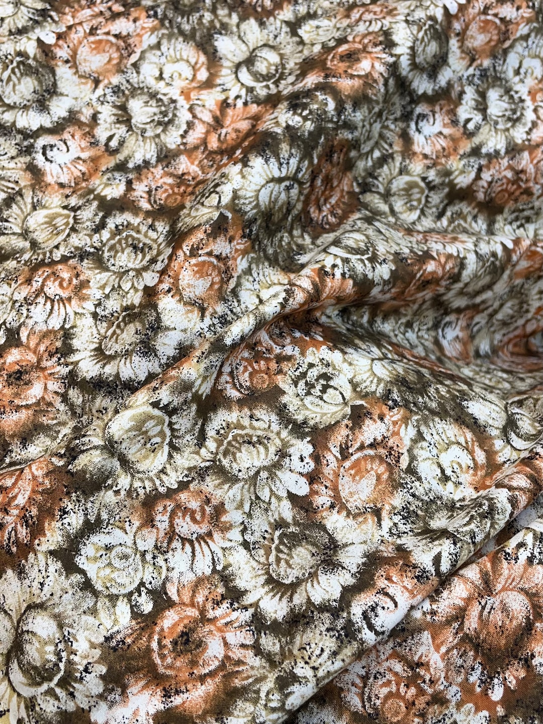 Rust Brown Floral Abstract Fabric, Quilting, Sewing Crafts, 100% Cotton ...