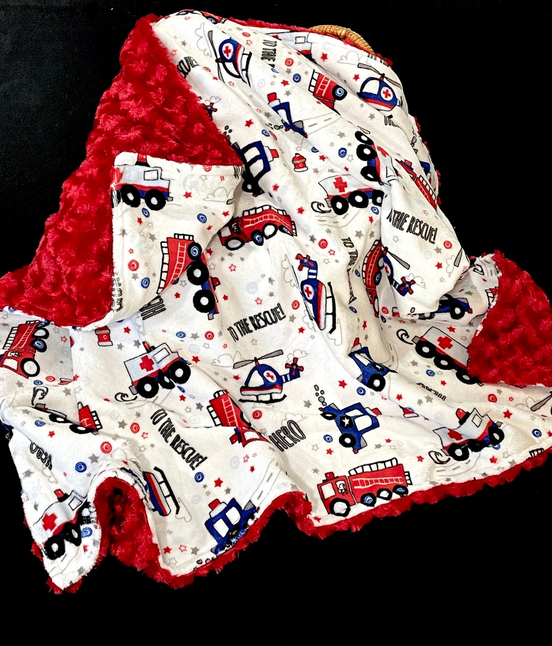 Firefighter 29x37 TO the RESCUE MINKY Blanket, Rescue Vehicle Police ...
