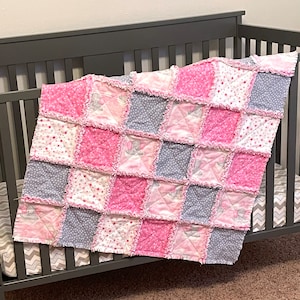 Pink Elephant Baby Rag Quilt Kit, 72 Pre Cut 7" Flannel Square Blocks ...
