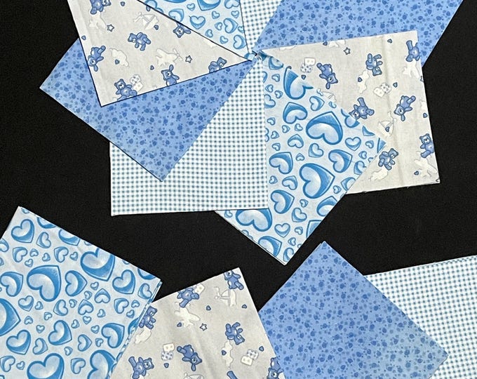 48 Teddy Bear Precut 7" Square Quilt Block Kit, Coordinate Blue White ...