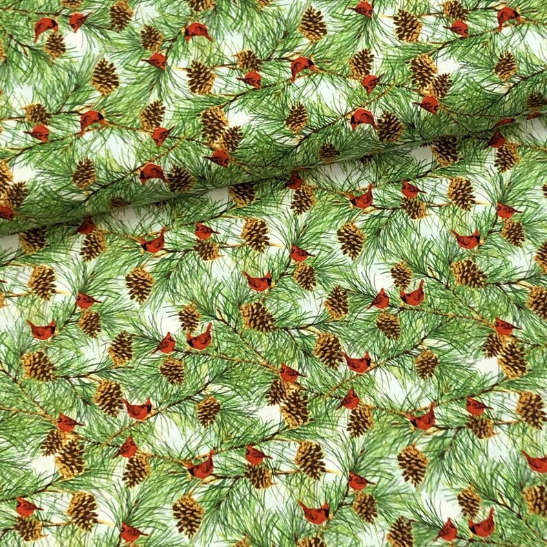 Christmas Snow Days Fabric Wildlife Green Pine Needles Pine - Etsy
