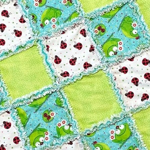 Frog Ladybug Rag Quilt Kit, 72 Square Blocks 7" Flannel Pre Cut ...