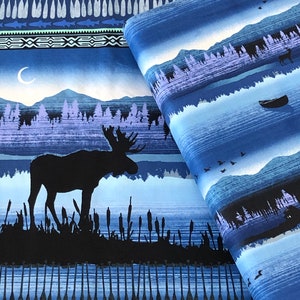 Moose Fabric Panel, Geometric, Moose Creek Lake, Blue Purple Gray ...