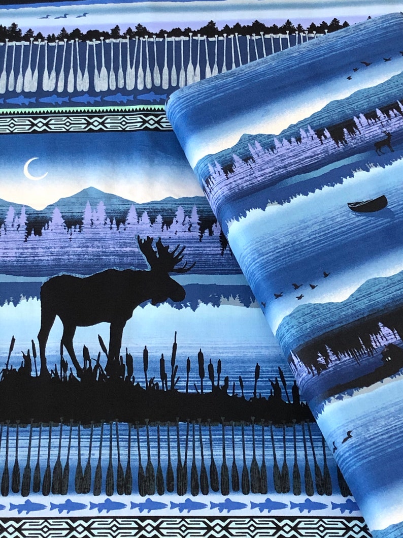Moose Fabric Panel Geometric Moose Creek Lake Blue Purple | Etsy