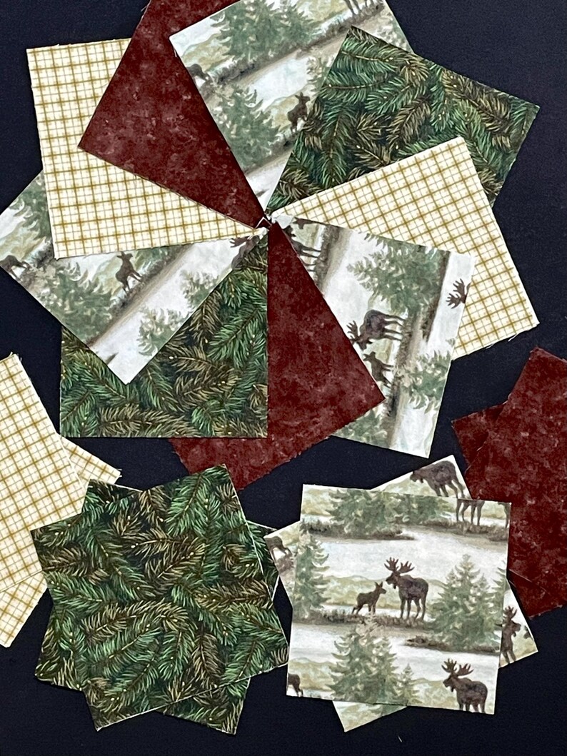 72 Moose Woodland Wilderness 7 Pre Cut Cotton FLANNEL Squares, Acorn ...
