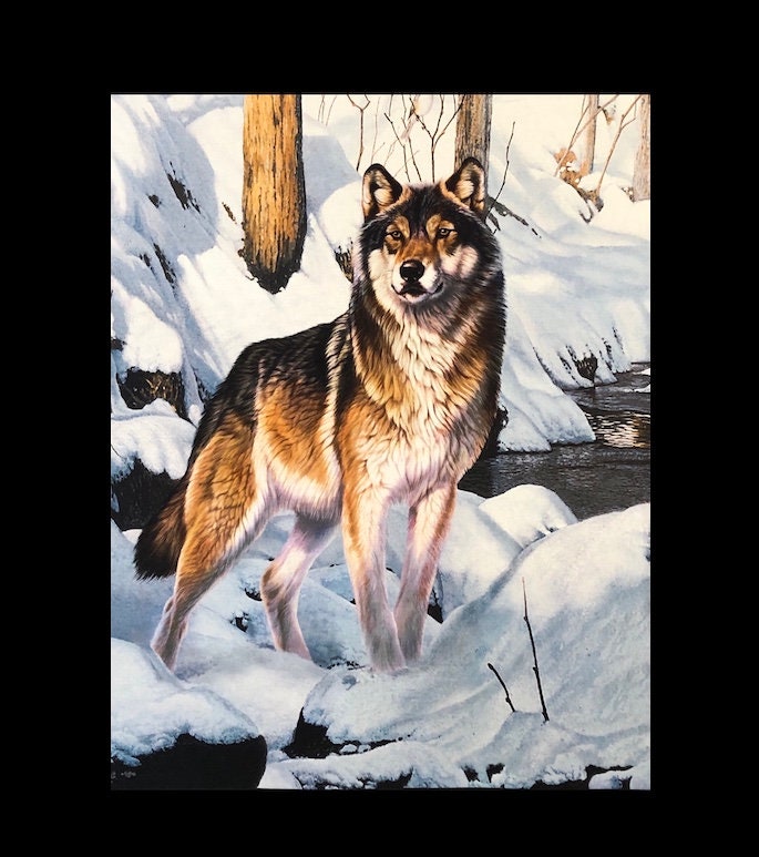 Snow Wolf, One of a Kind Cotton Quilt Fabric Panel, Wolves Wildlife ...