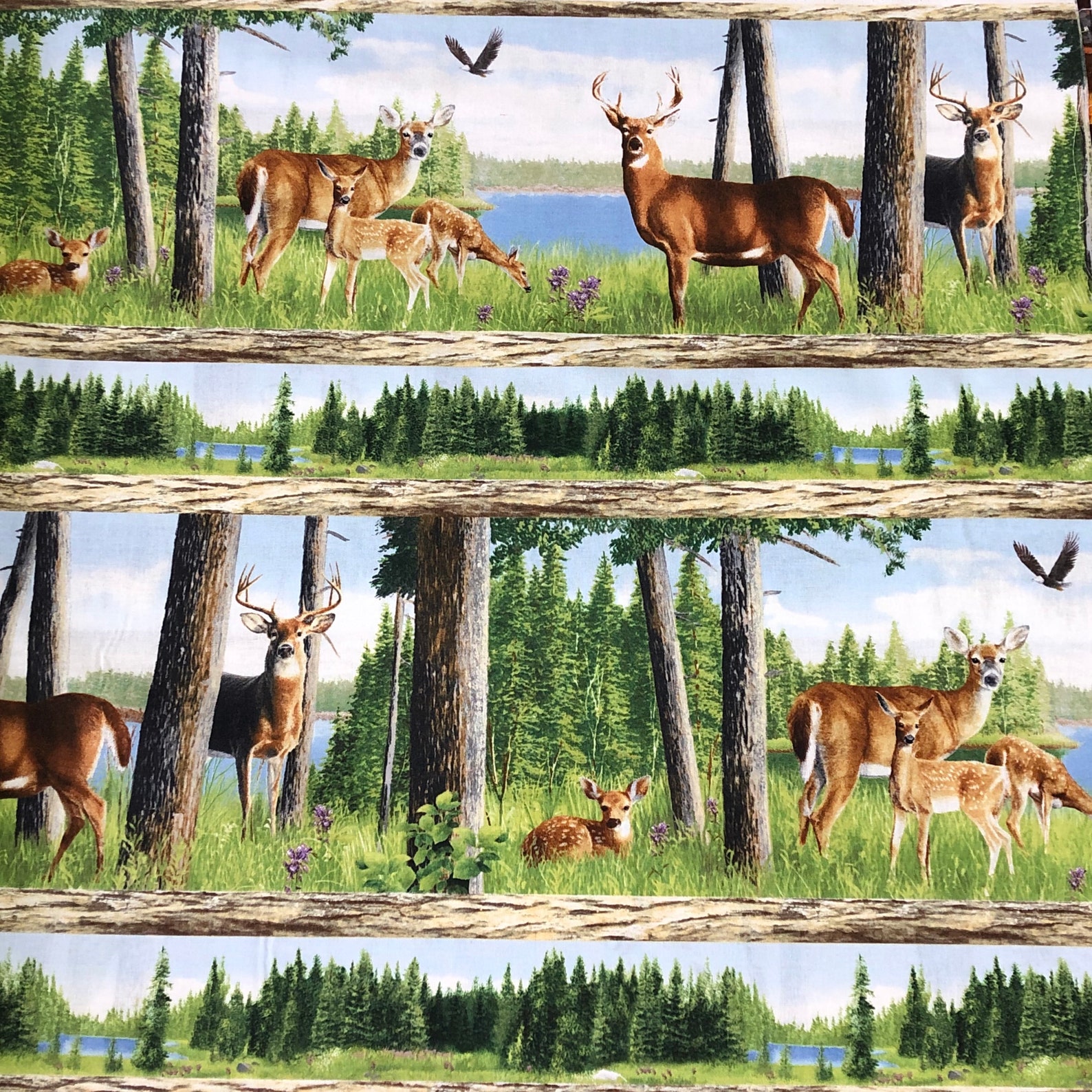 Oh Deer, 1 Yd Buck Doe Repeating, Striped Scenic Outdoors, Forest ...