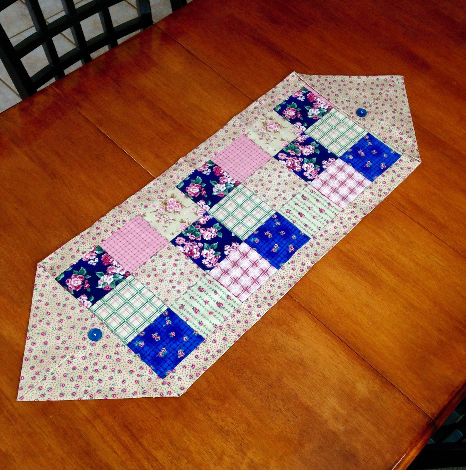 Floral Flower Table Runner, Centerpiece, Pink Blue Tan,kitchen ...