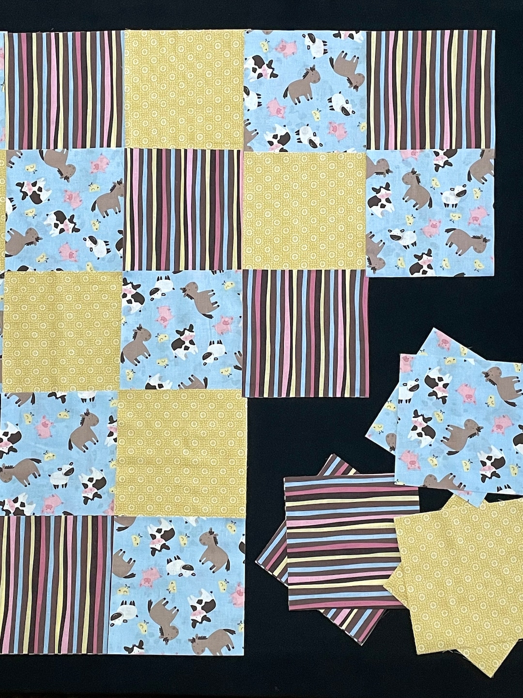 Farm Animals 7 Inch Square Quilt Blocks & Coordinates, Chicken Cows ...