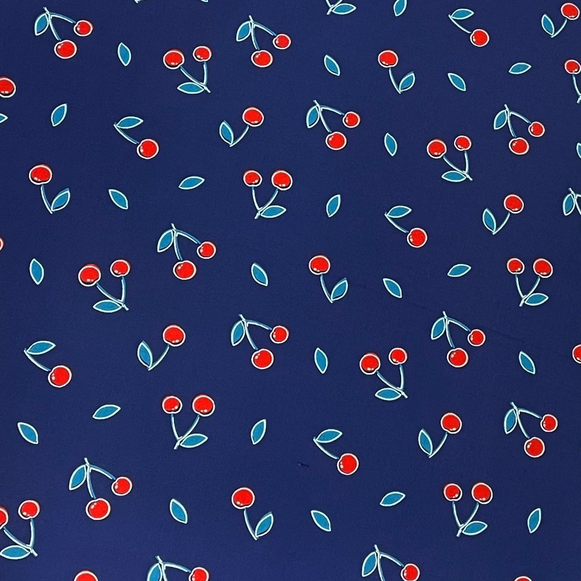 Cherry Fabric Cherries on Blue Red Cherries Fruit 100% - Etsy