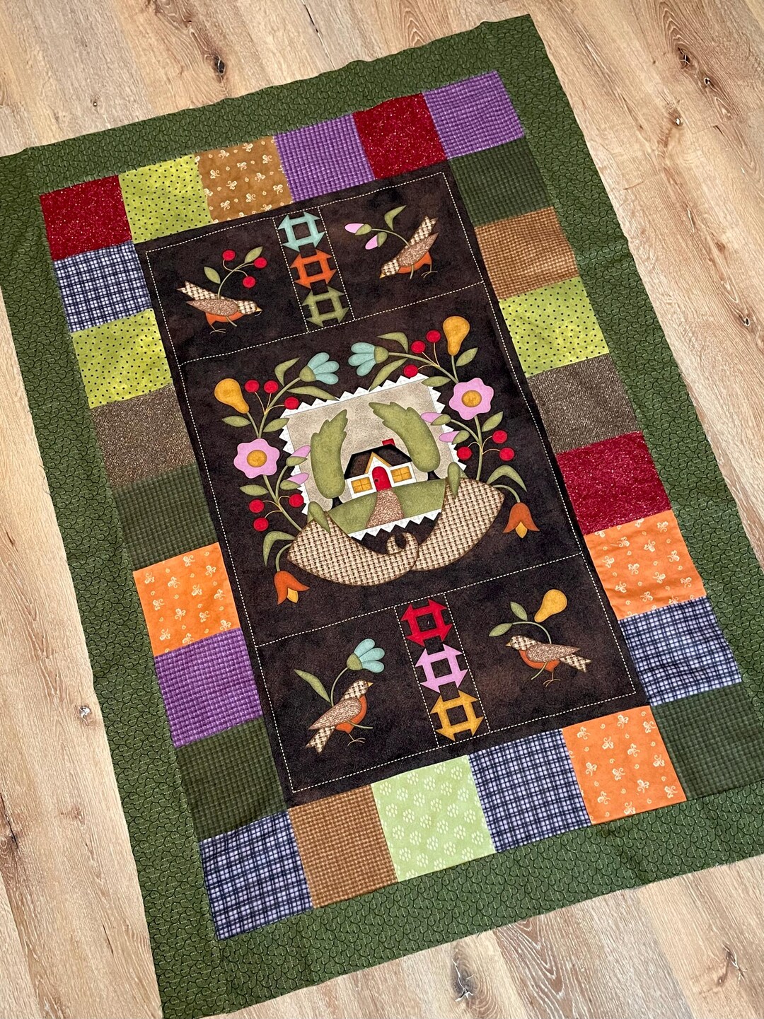 Home Sweet Home Fabric Panel Quilt Top, Woolies Flannel, Happy Home ...