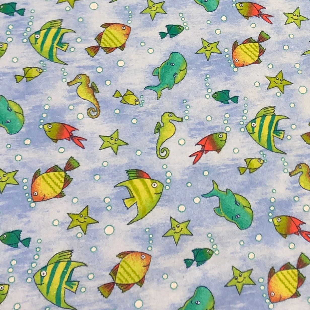 Fish ocean sea starfish whale beach colorful fish Flannel | Etsy