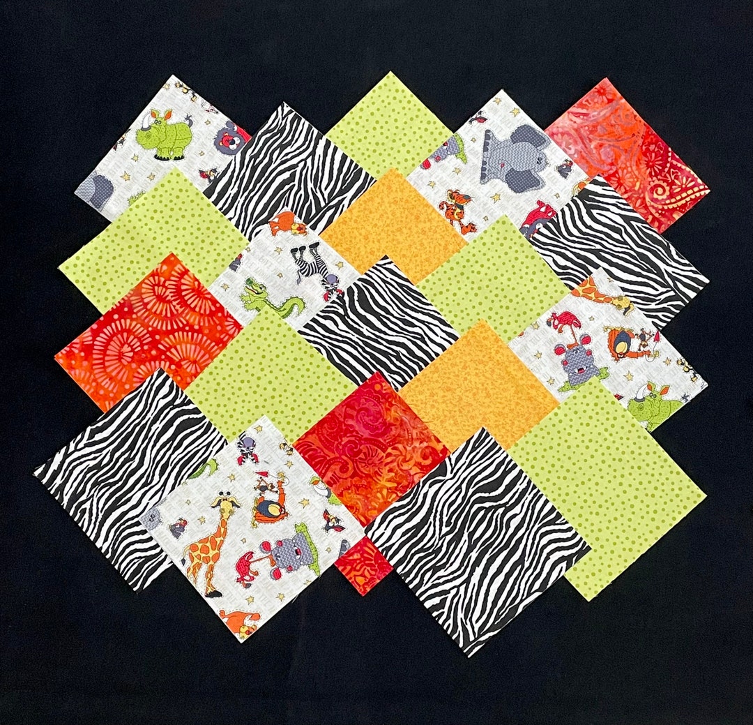 60 Zoo Jungle Pre Cut 7" Squares Fabric Blocks, Yellow Orange Green ...