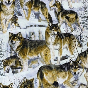 Wolf Fabric, Wild Wilderness Wolf Pack, Black White Camouflage, Cotton ...