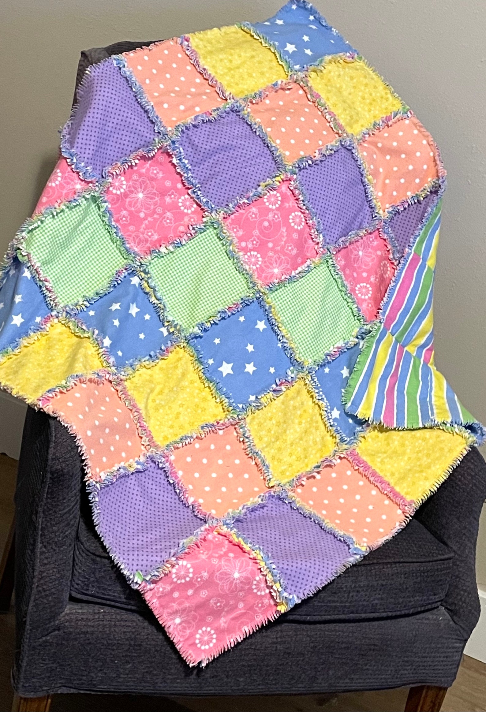 Baby Rainbow Rag Quilt Kit, 72 Pre Cut Quilt Blocks 7 Squares, Pink ...