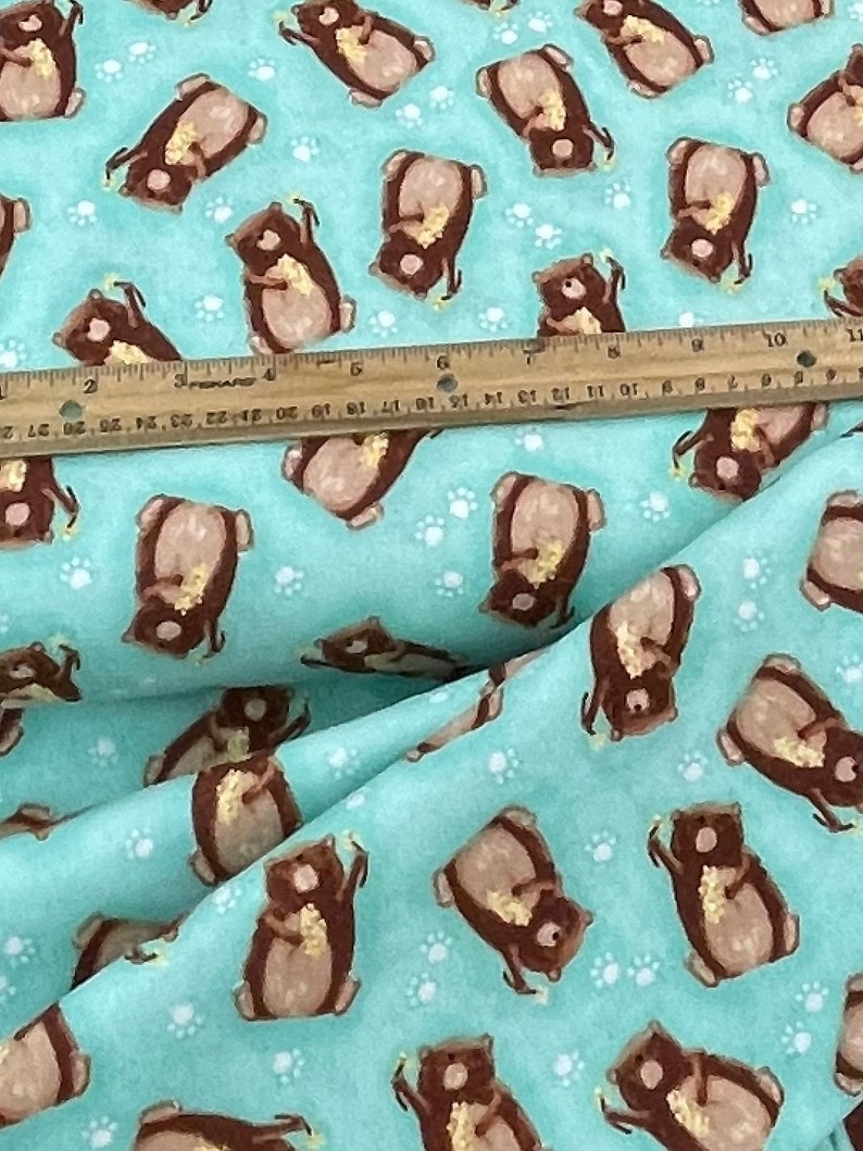 Bear Flannel Fabric Brown Bear on Aqua Soft Brown - Etsy