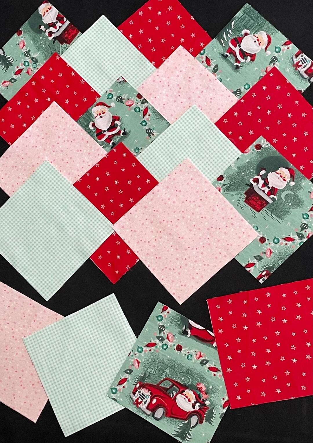 42 Santa Claus Quilt Blocks, Flannel Fabric, Pre Cut 7" Squares, Red ...