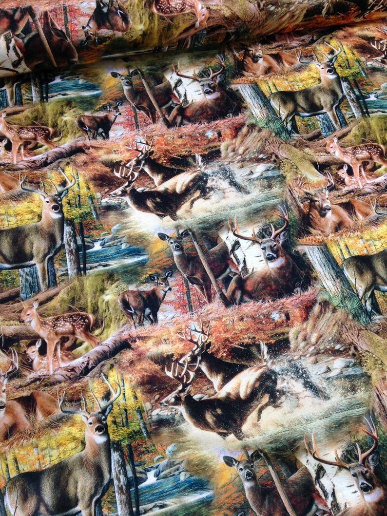 Deer Buck Hunting Fabric Woodland Fabric on the Run by - Etsy