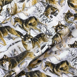 Wolf Fabric, Wild Wilderness Wolf Pack, Black White Camouflage, Cotton ...