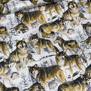 Wolf Fabric, Wild Wilderness Wolf Pack, Black White Camouflage, Cotton ...