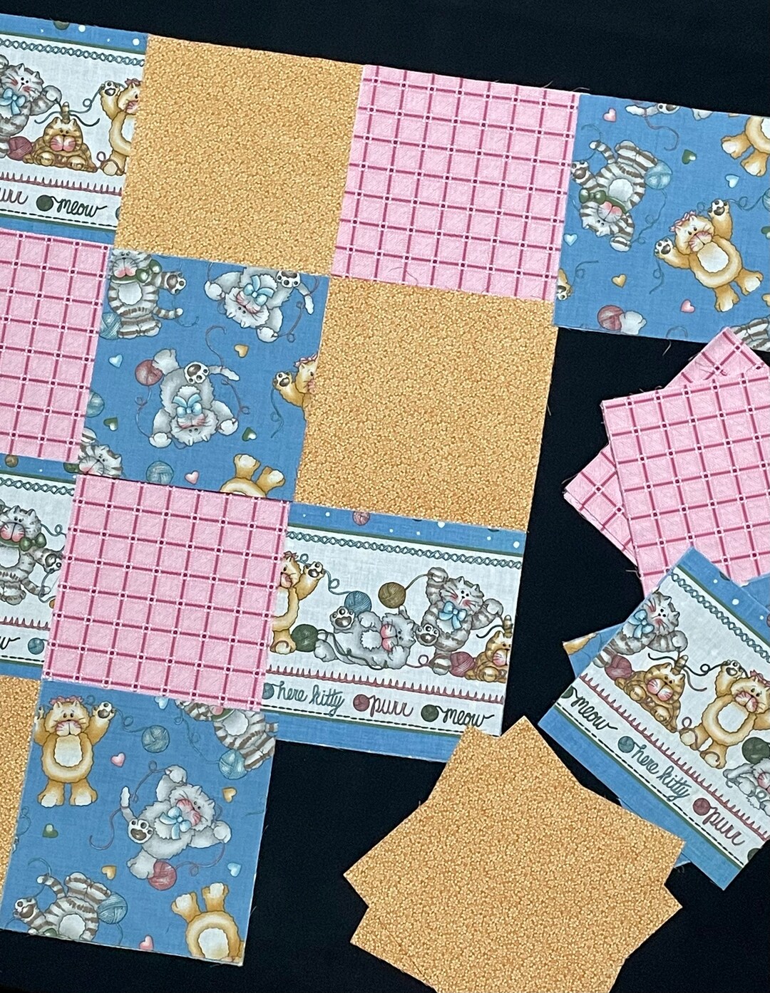 50 Cat Kitten Pre Cut Quilt Blocks, 8" Squares, Baby Quilt Kit, Kitty ...
