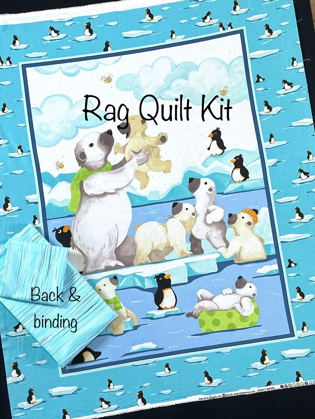 Polar Bear Quilt Kit Aqua Burr, Penguin, Susybee, Nursery Decor Fabric ...