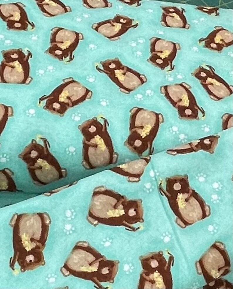 Bear Flannel Fabric Brown Bear on Aqua Soft Brown - Etsy
