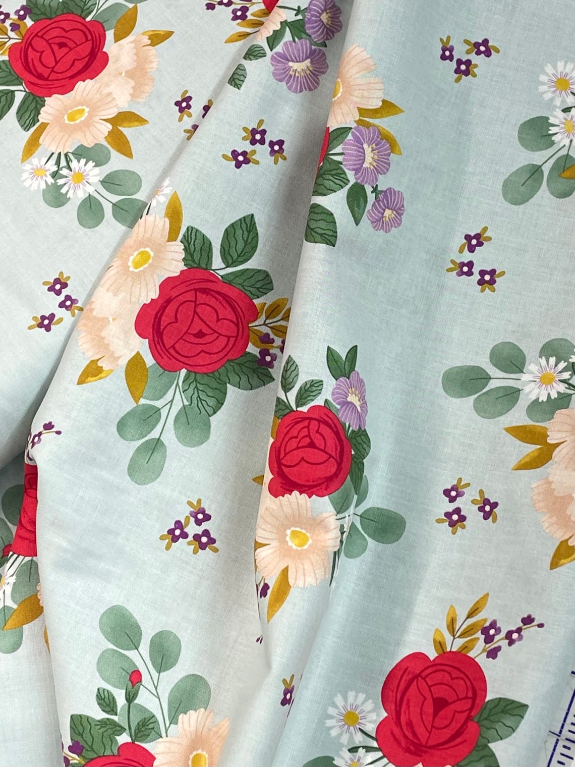Red Blue Floral Fabric, Coordinates, Red Hot or Sky by Riley Blake, Red ...