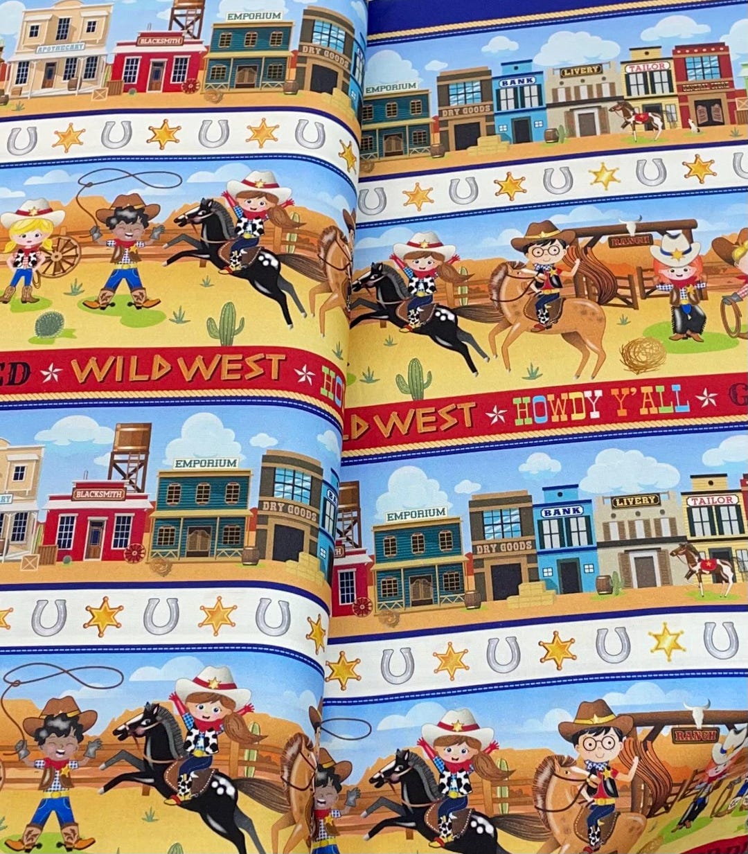 Lil Buckaroo's, Multi Stripe, Cowboy Rodeo Western Fabric, Town ...