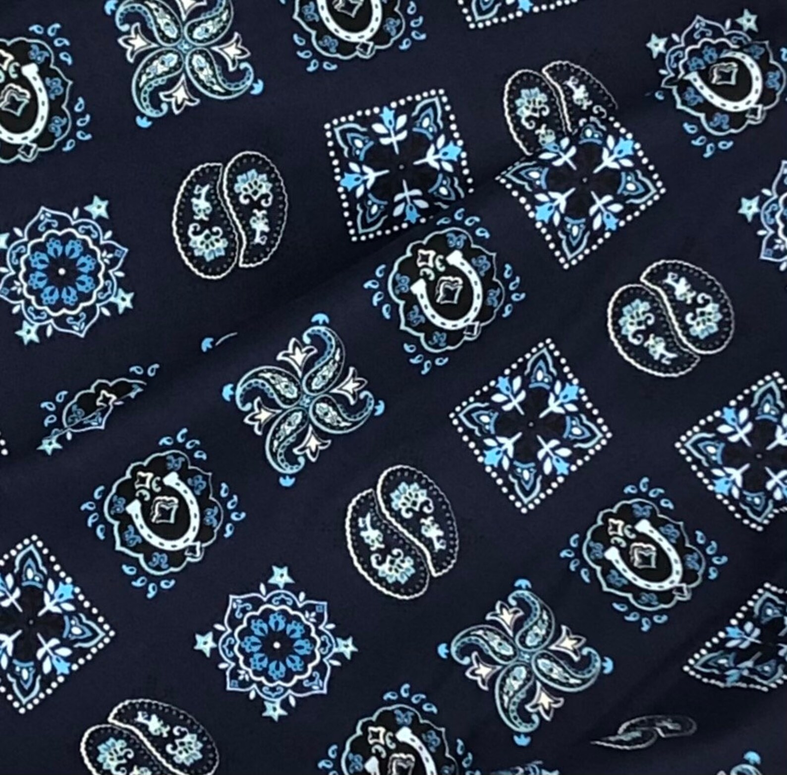 Paisley Red Blue Bandana Fabric, Bordered on Sides, Wild Wild West, by ...