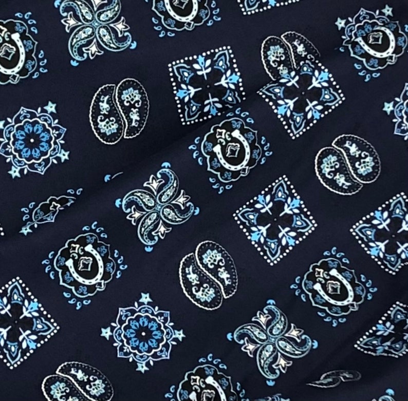 Paisley Red Blue Bandana Fabric, Bordered on Sides, Wild Wild West, by ...
