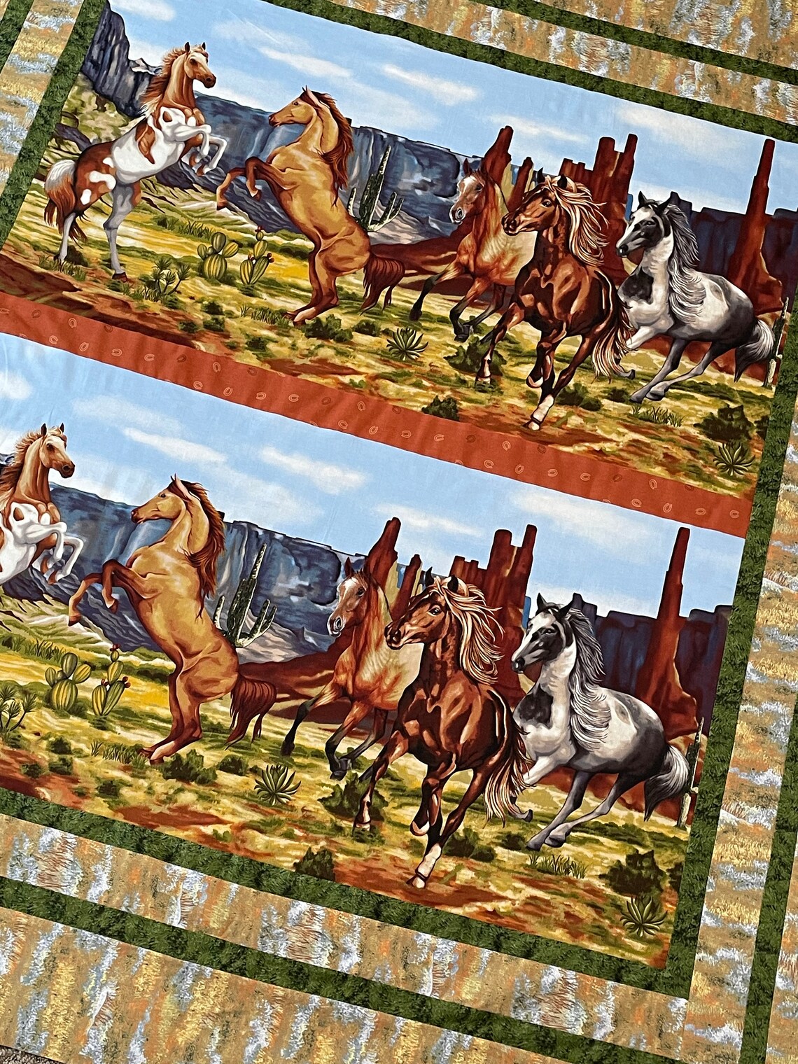 Wild Wild West Horse Fabric Panel Quilt Top Canyon Dessert - Etsy