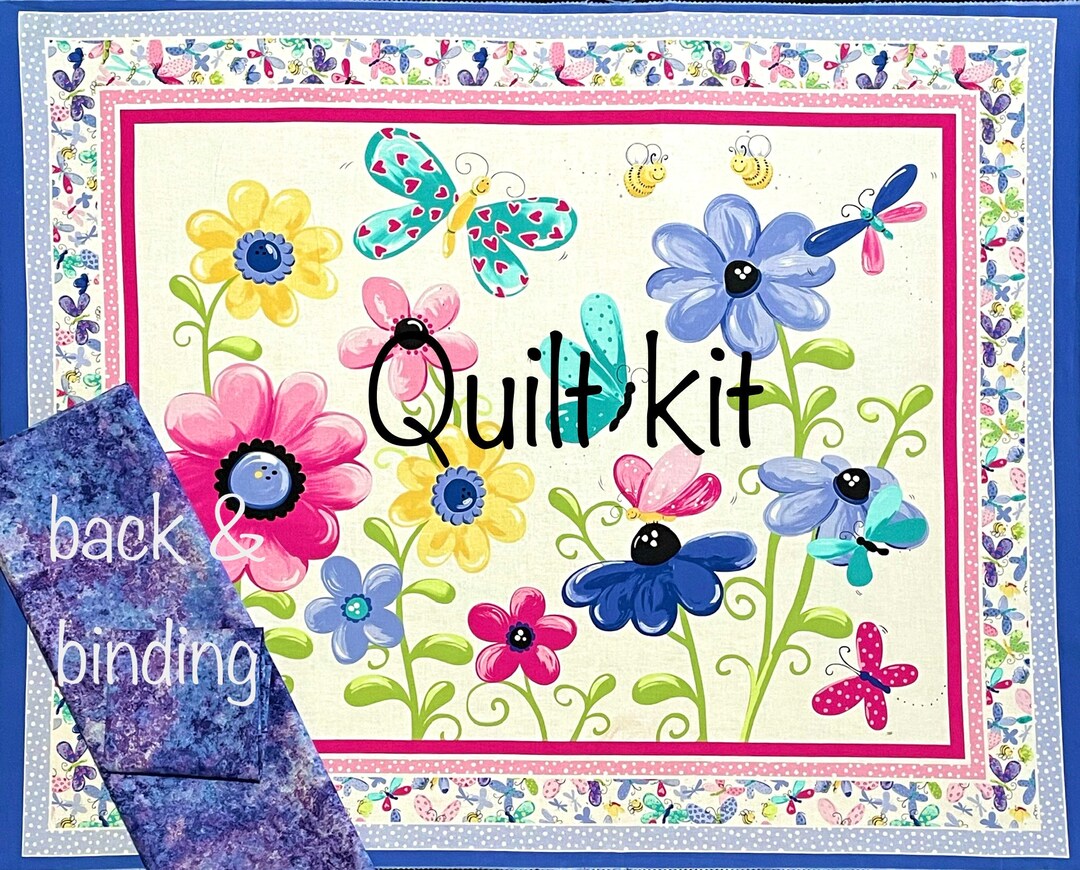 Susybee Quilt Kit, Flutter Butterfly Baby Panel, Flowers Flora 33x44 ...