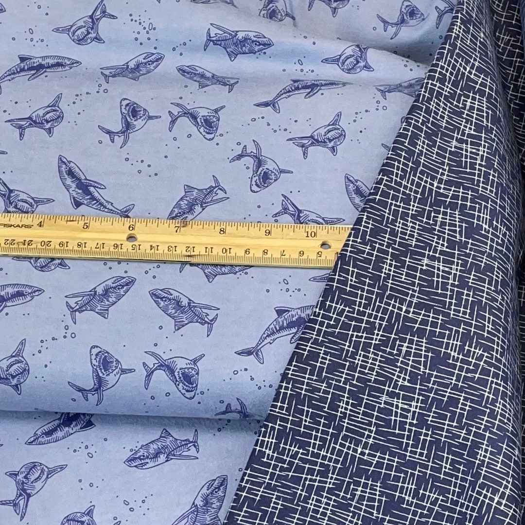 Shark Flannel, Fish Fabric, Blue, Hashtag Line Flannel, Navy Blue ...