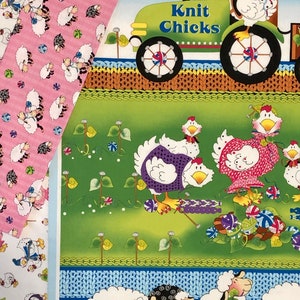 Knit Chicks Sheep Quilt Kit, Train Farm Blanket, Pink Green Blue, Chickens, Lambs, Knitting ...