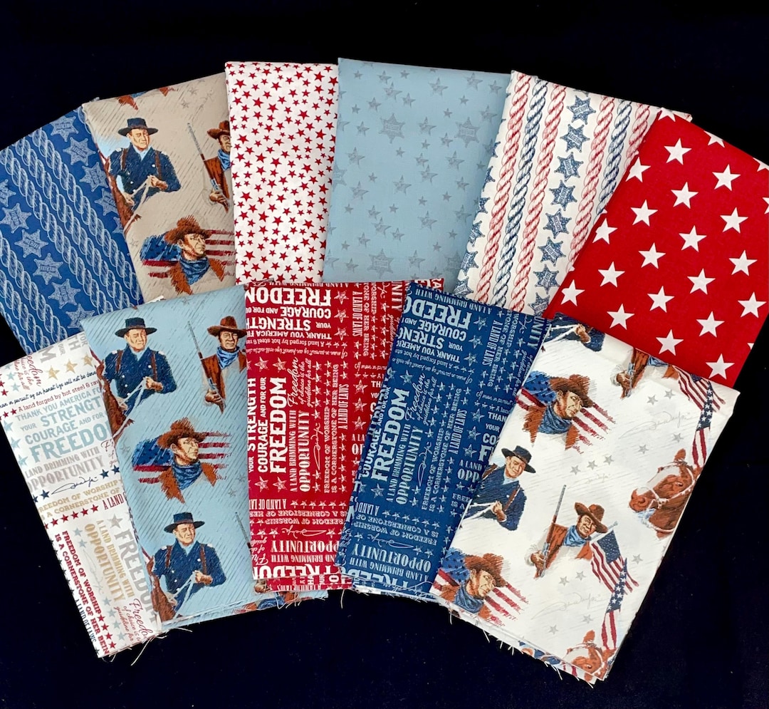 Americana John Wayne Fabric Bundle, 1/2 Yd Cut, 11 in Bundle, Stars ...