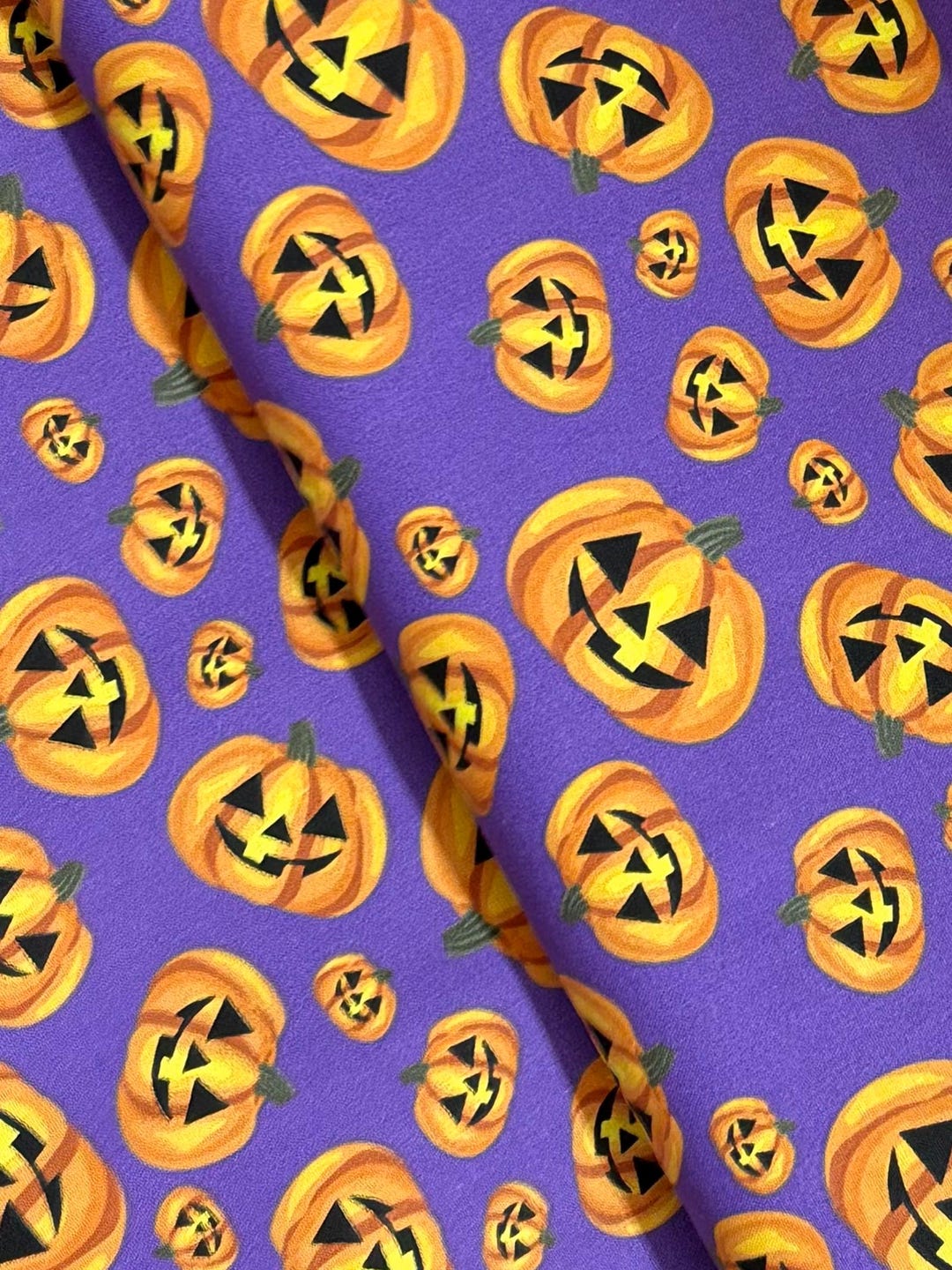 Halloween Pumpkins, Jock O Lanterns Fabric, Spooky, Orange Pumpkin on ...