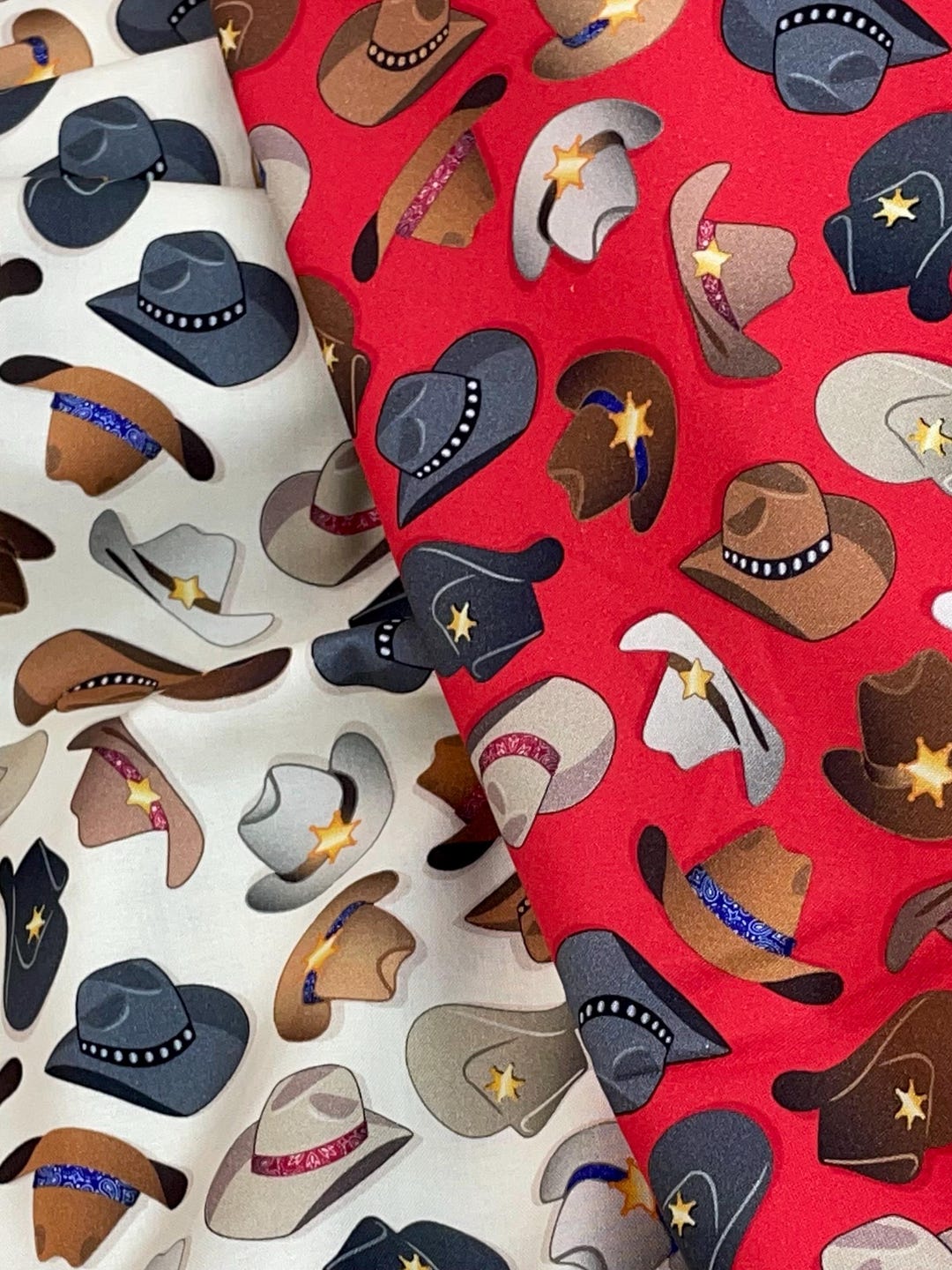 Lil Buckaroo's, Cowboy Hats, Rodeo Western Fabric, Red Blue Beige ...