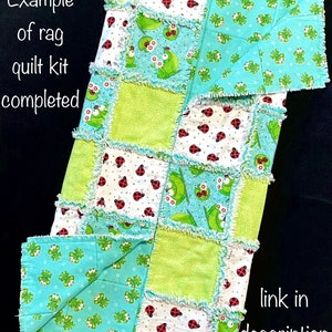 Bunny on Green Flower Rag Quilt Kit, 72 Pre Cut Quilt Blocks 7 Squares ...