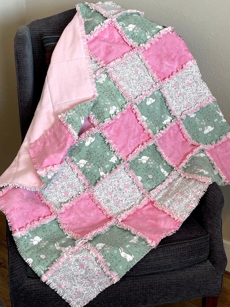 Bunny on Green Flower Rag Quilt Kit 72 Pre Cut Quilt Blocks - Etsy