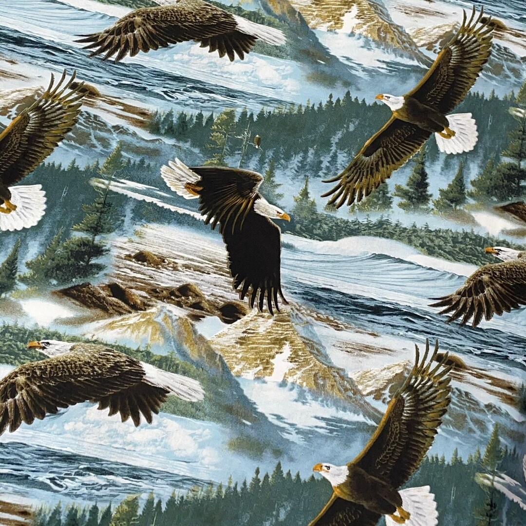 28" Bald Eagle Fabric, Soaring Along the Shore, American Eagle, USA ...