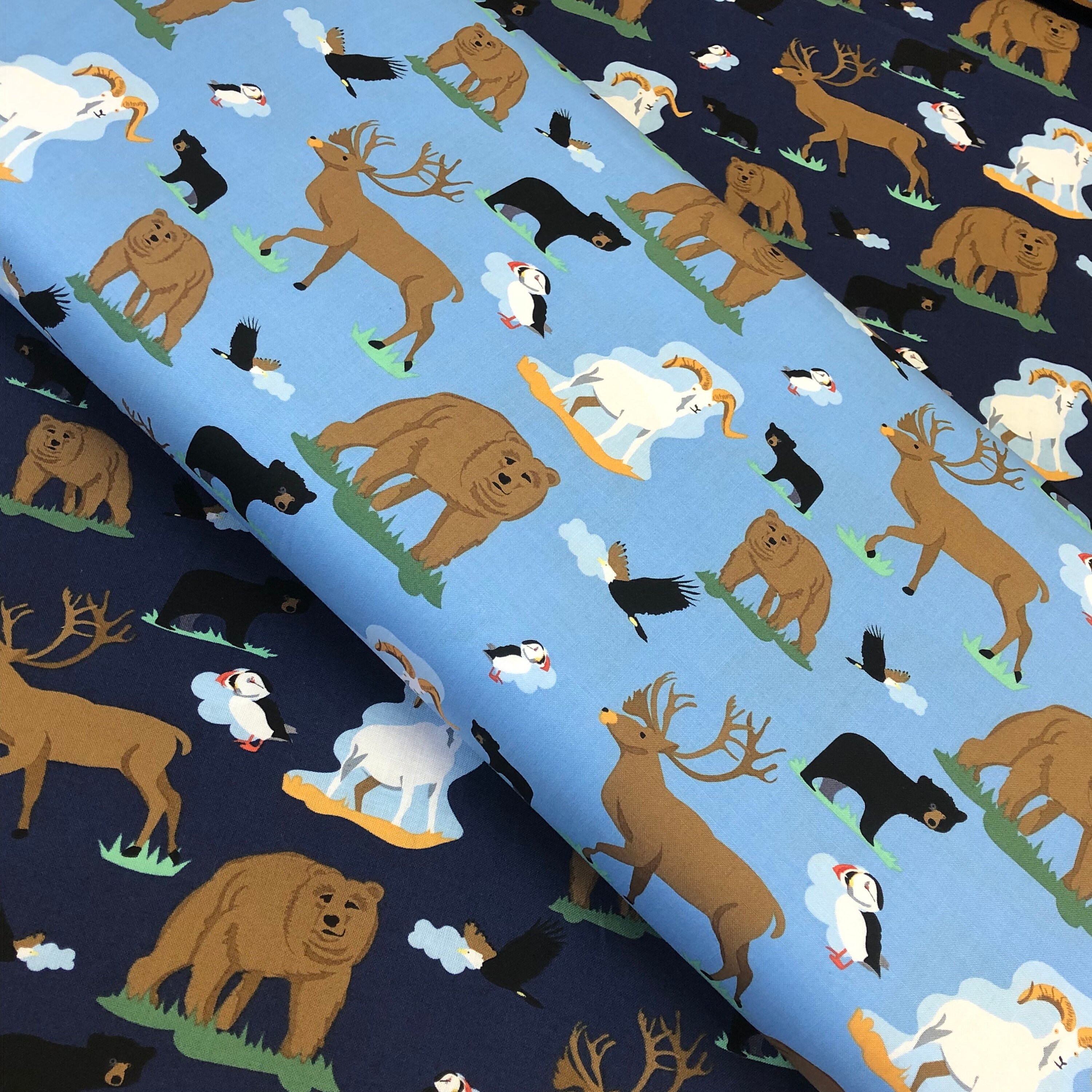 Woodland Northwest Wildlife Fabric, Deer Bear Eagle Mountain Goat Elk ...