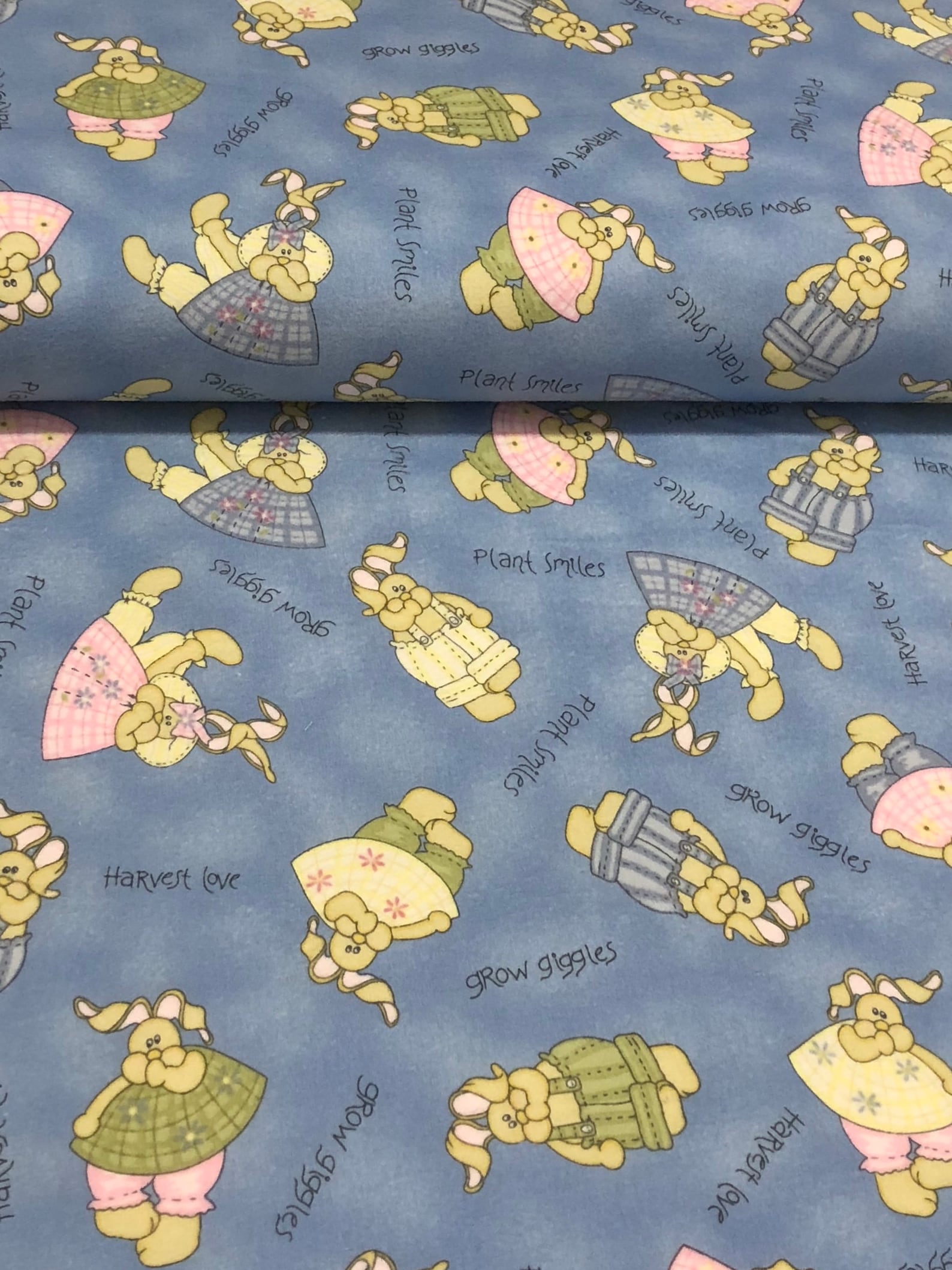 Bunny Rabbit FLANNEL Blue Yellow Green Baby Blanket Fabric - Etsy