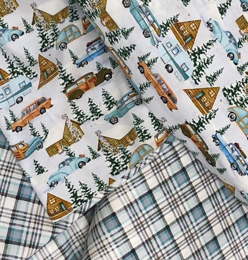 Snowy Woods Pine Tree Cabins Winter Woodland Fabric by Henry - Etsy