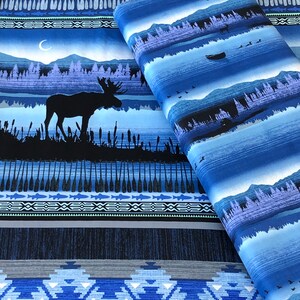 Moose Fabric Panel, Geometric, Moose Creek Lake, Blue Purple Gray ...