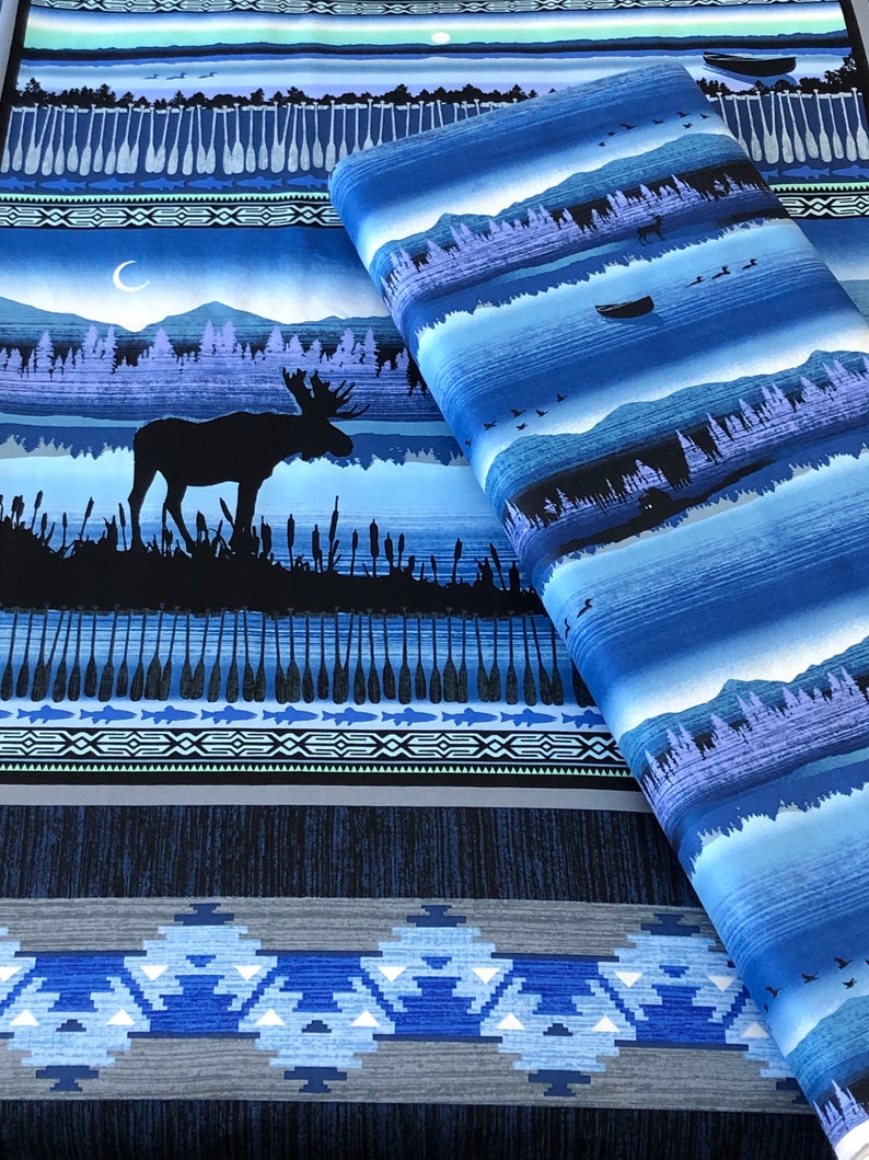 Moose Fabric Panel Geometric Moose Creek Lake Blue Purple | Etsy