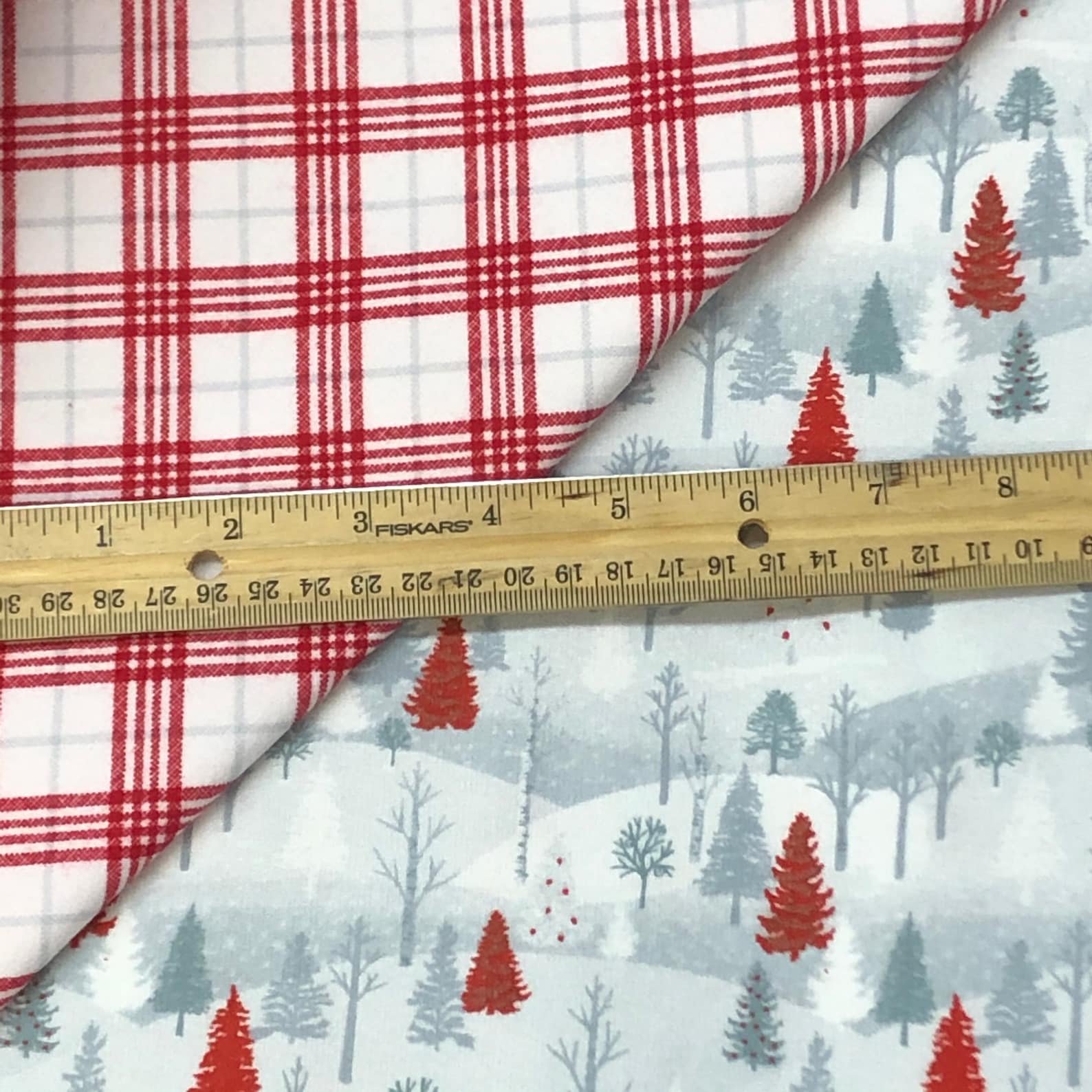 Winter Frost Fabric, Red White Plaid, Winter Snow Forest, Red Christmas ...